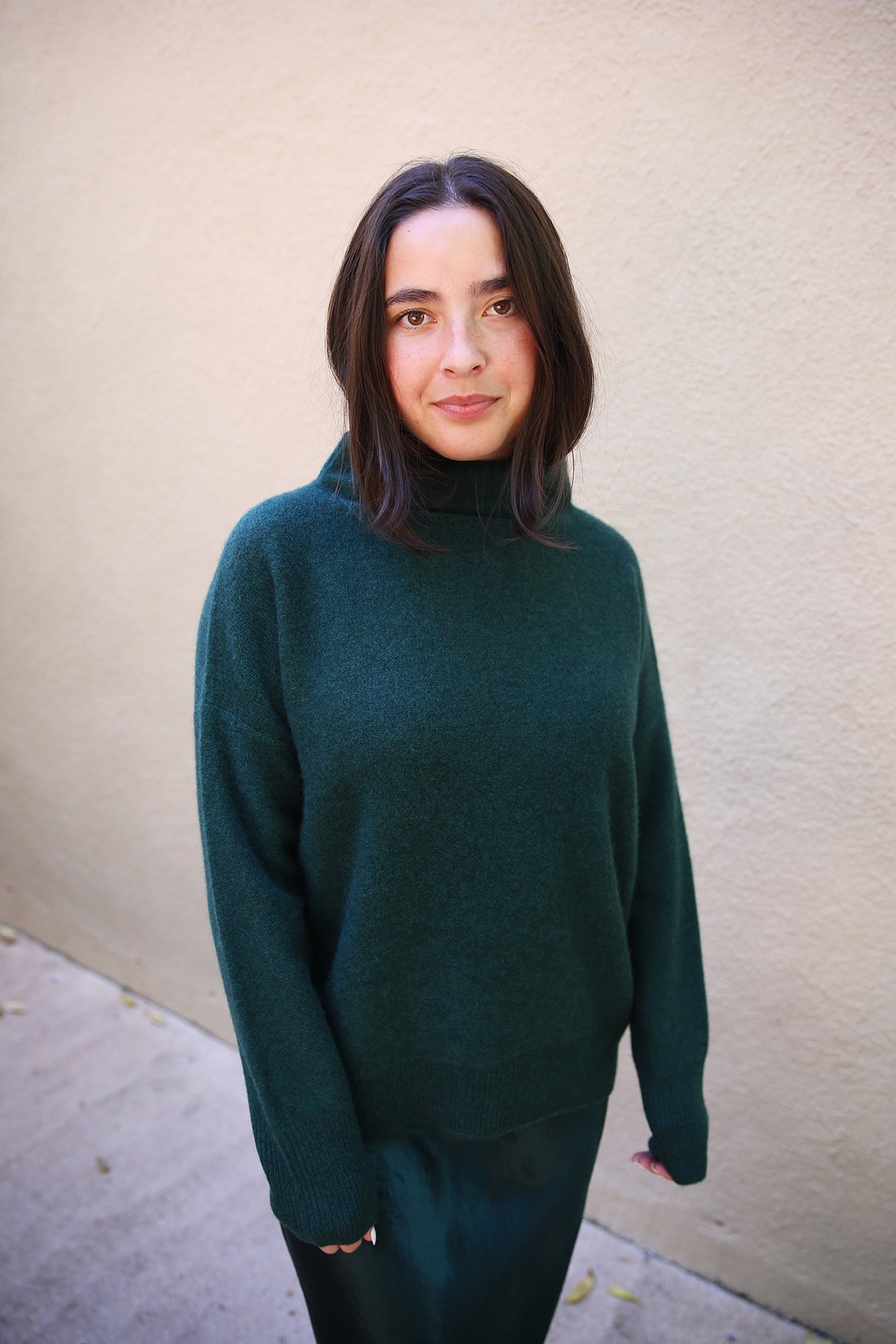 Plush Cashmere Funnel Neck Sweater Heather Jade Lake